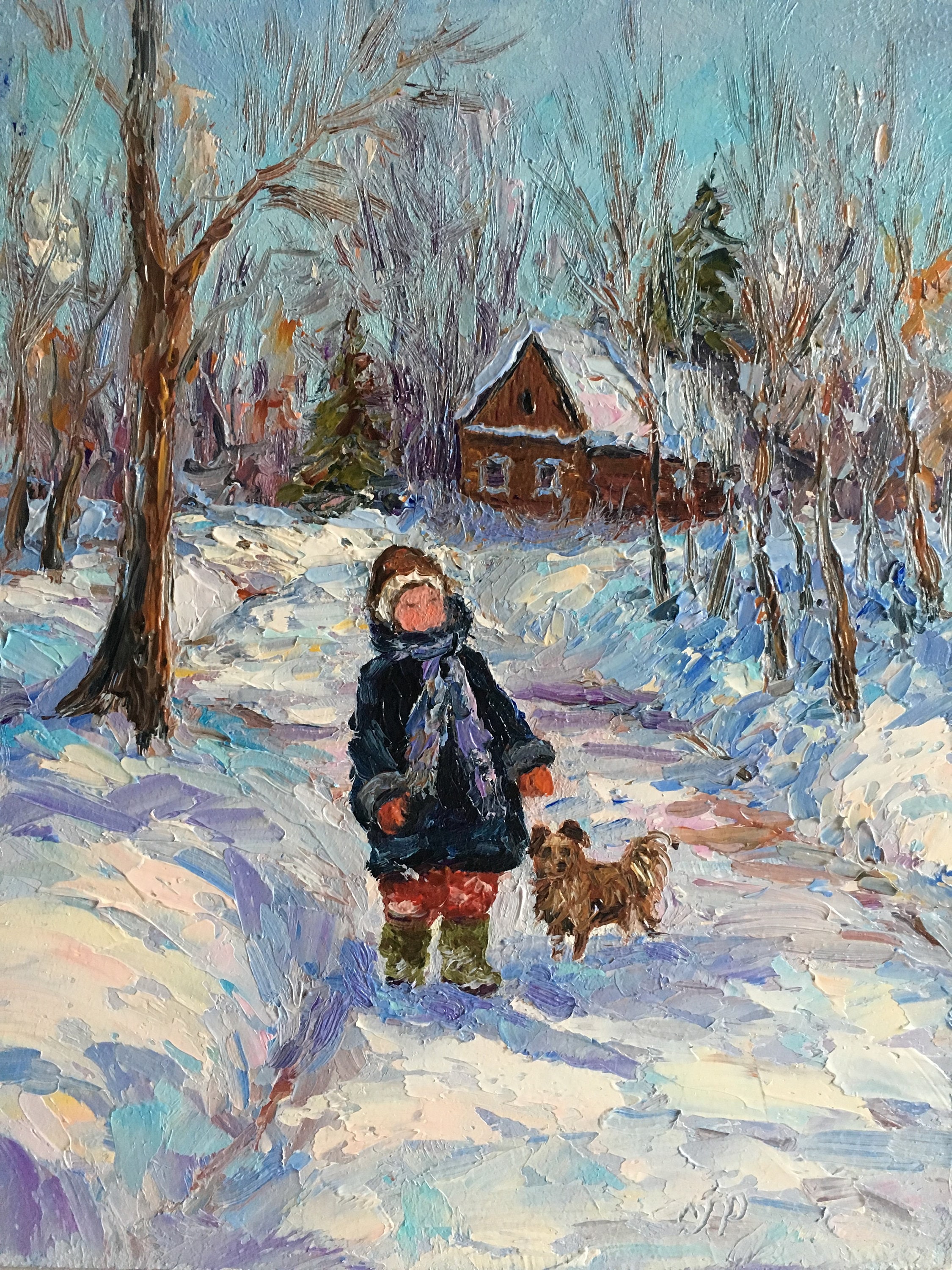 Winter Scene With Children Original Oil Painting Winter House - Etsy