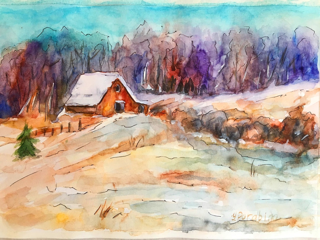 Kunstdruck Digital Rot Scheune Malerei Landschaft Malerei - Etsy.de