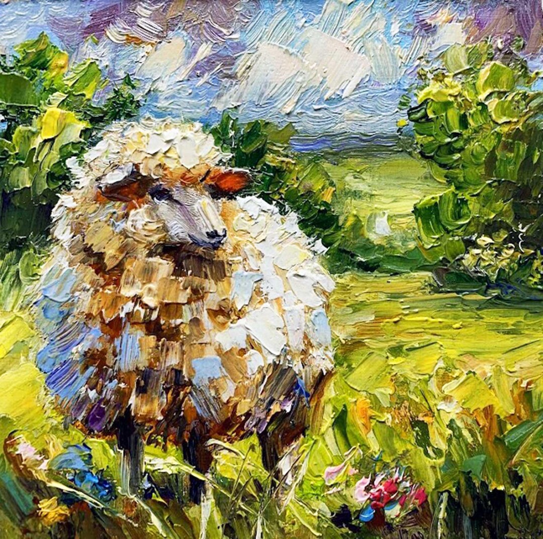 Miniature Sheep Oil Painting Original 4x4 Textured Animal Artwork ...