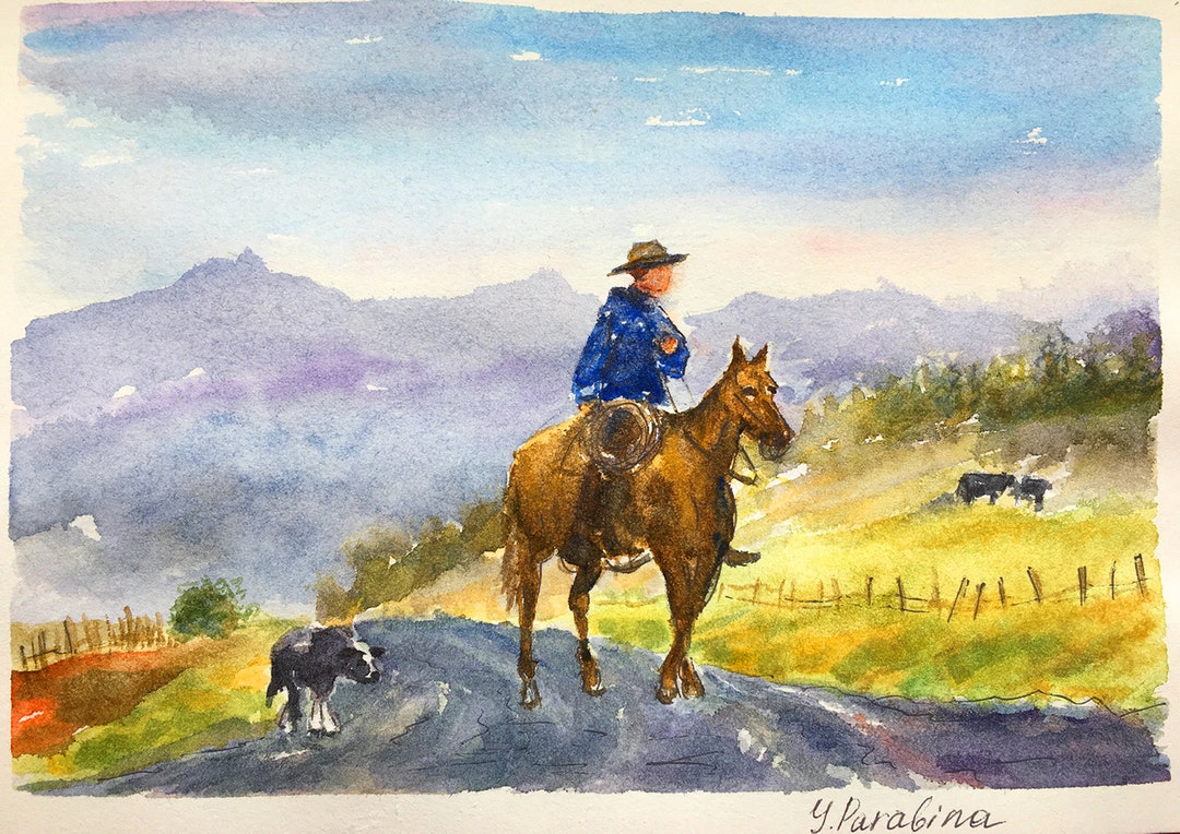 Ukrainian Art Print Digital Watercolor Cowboy Print Western Decor ...