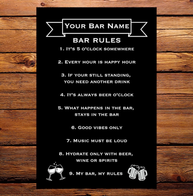 Personalised Funny Home Bar/man Cave Bar Rules Sign, Aluminium Metal ...