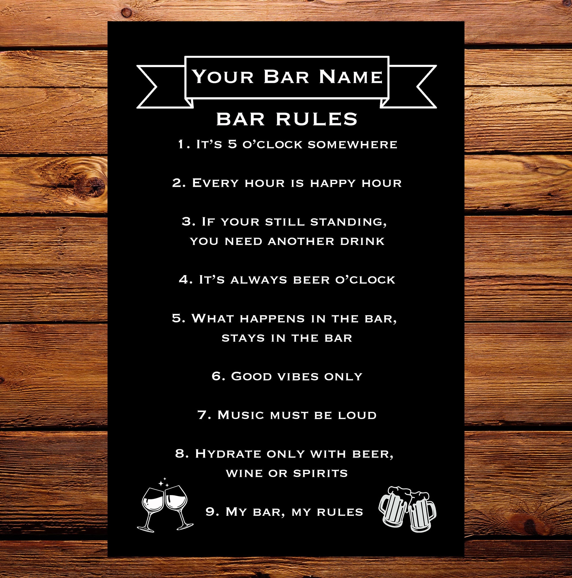 Personalised Funny Home Bar/man Cave Bar Rules Sign, Aluminium Metal ...