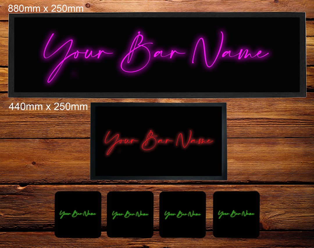 Personalised Neon Effect Bar Runner/bar Mat/beer Mat Barware for Man ...