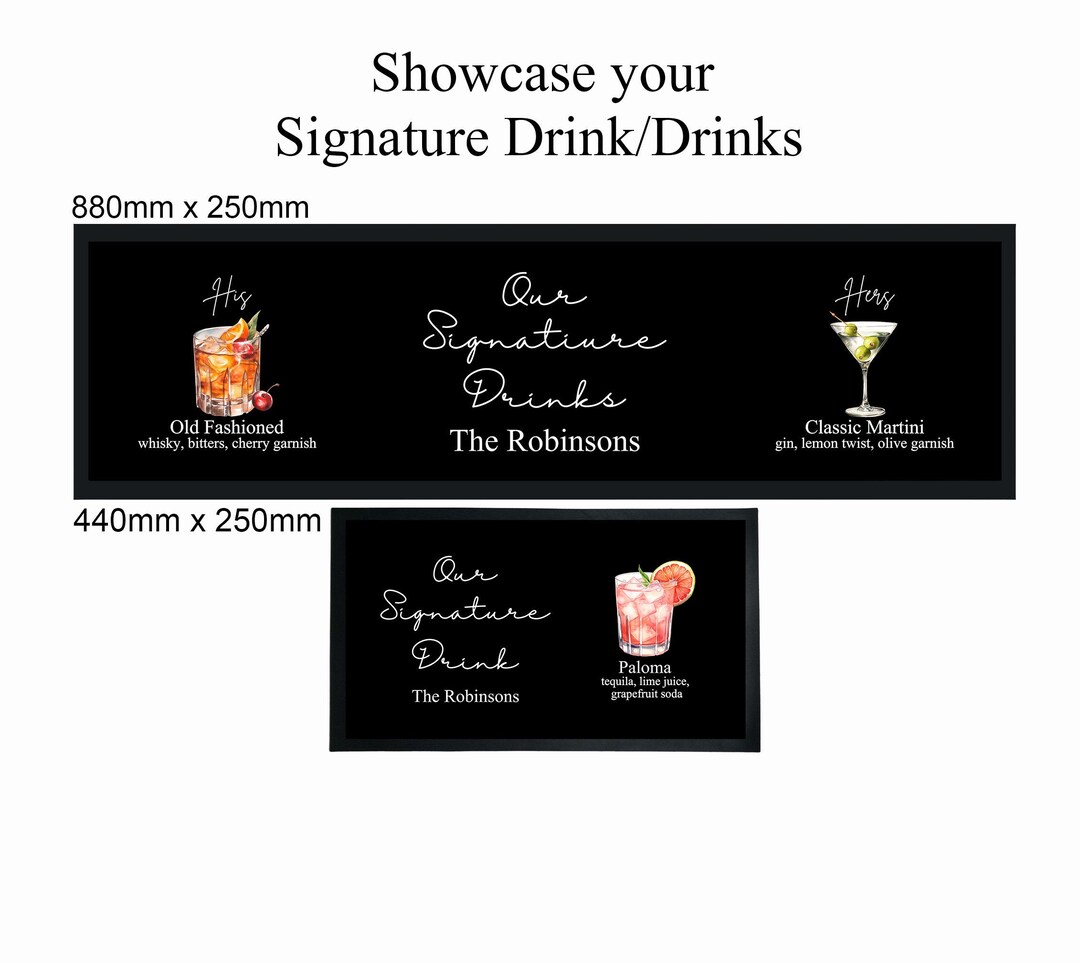 Personalised Signature Drinks Wedding Bar Runner/bar Mat/beer Mat ...