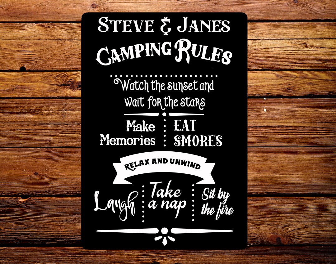 Personalised Camping Rules Sign, Campers, Custom Printed Aluminium ...