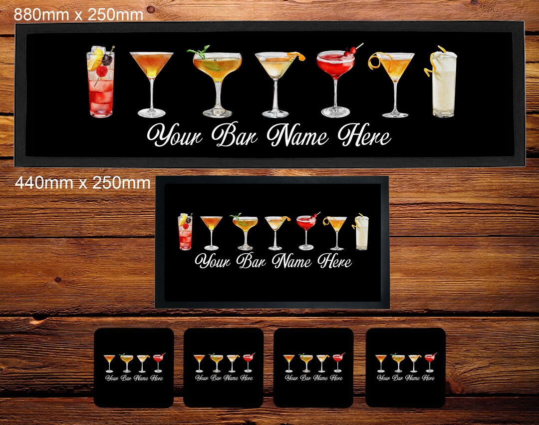 Personalised Watercolour Cocktails Drinks Bar Runner/bar Mat/beer Mat ...