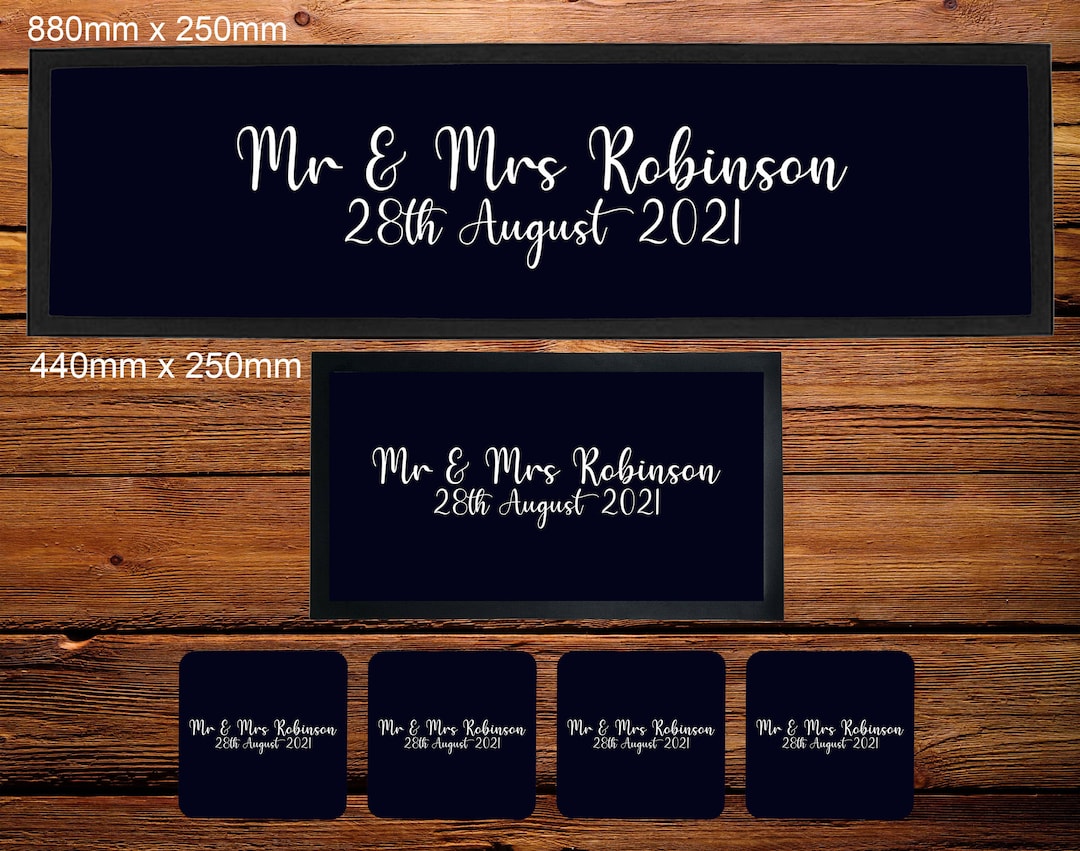 Personalised Wedding Birthday Party Bar Runner/bar Mat/beer Mat Barware ...