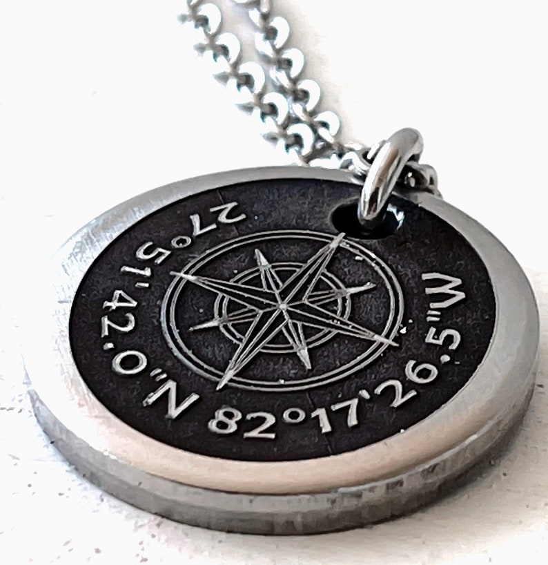 Men's Compass Star Custom Coordinates Pendant With Stainless Chain ...
