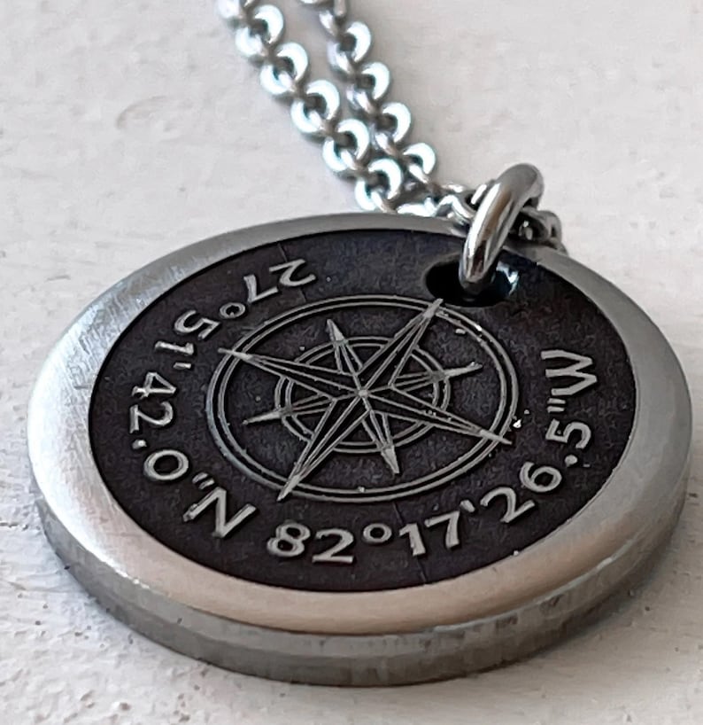 Men's Compass Star Custom Coordinates Pendant With Stainless Chain ...