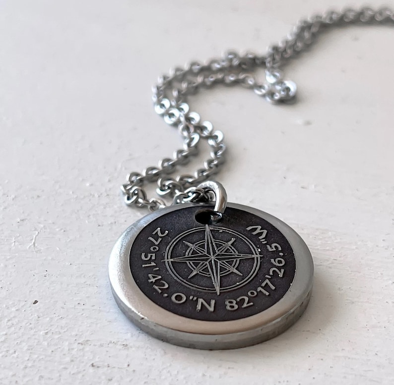 Men's Compass Star Custom Coordinates Pendant With Stainless Chain ...