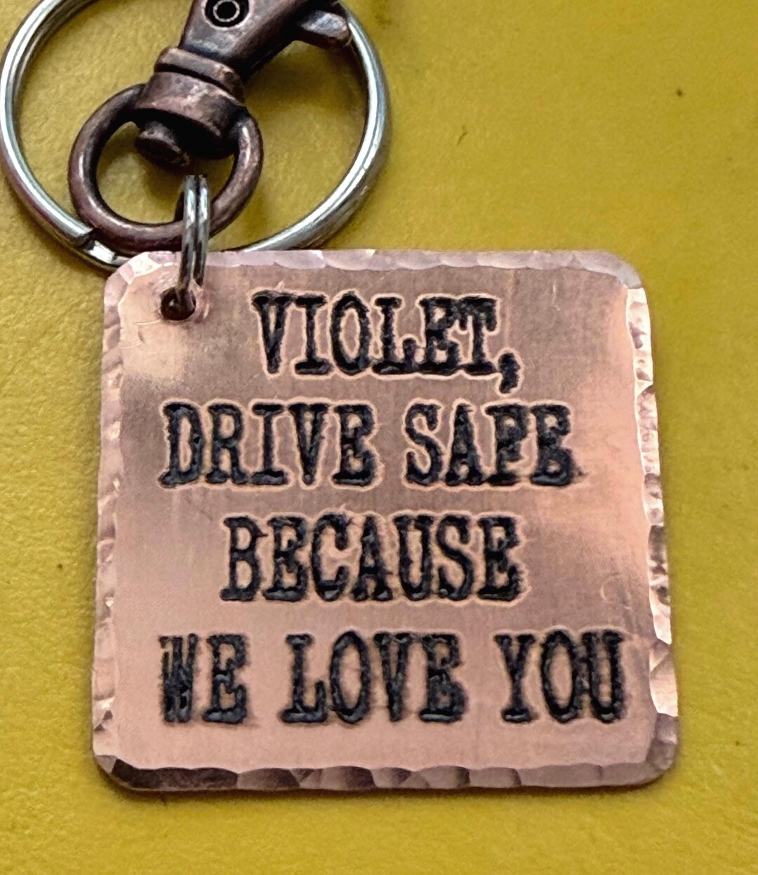 Engraved Copper Personalized Key-fob Drive Safe Because I LOVE YOU - Etsy