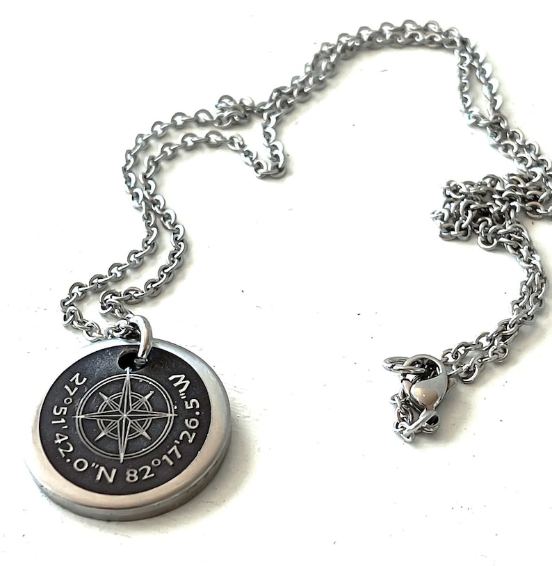 Men's Compass Star Custom Coordinates Pendant With Stainless Chain ...