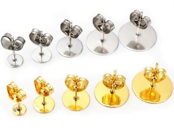 50-100pcs/lot Gold Stainless Steel Earring Studs Blank Post Base Pins ...