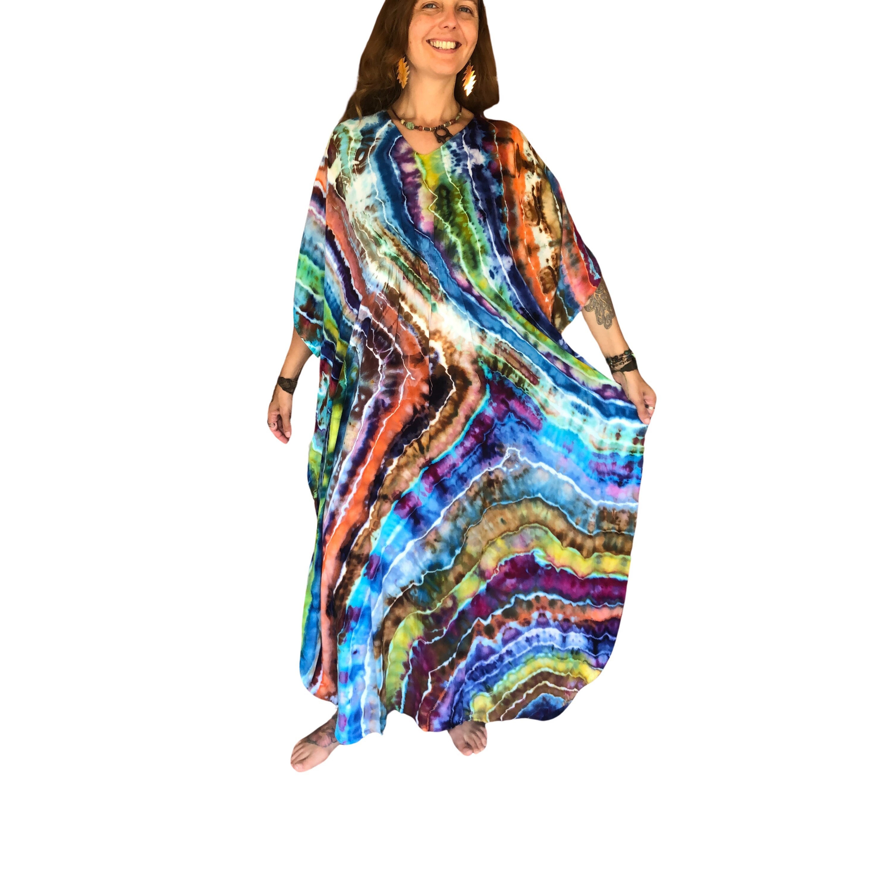Ibiza Kaftan Tie Dyed Short Sleeve Kaftan Maxi Dress One Size Caftan ...