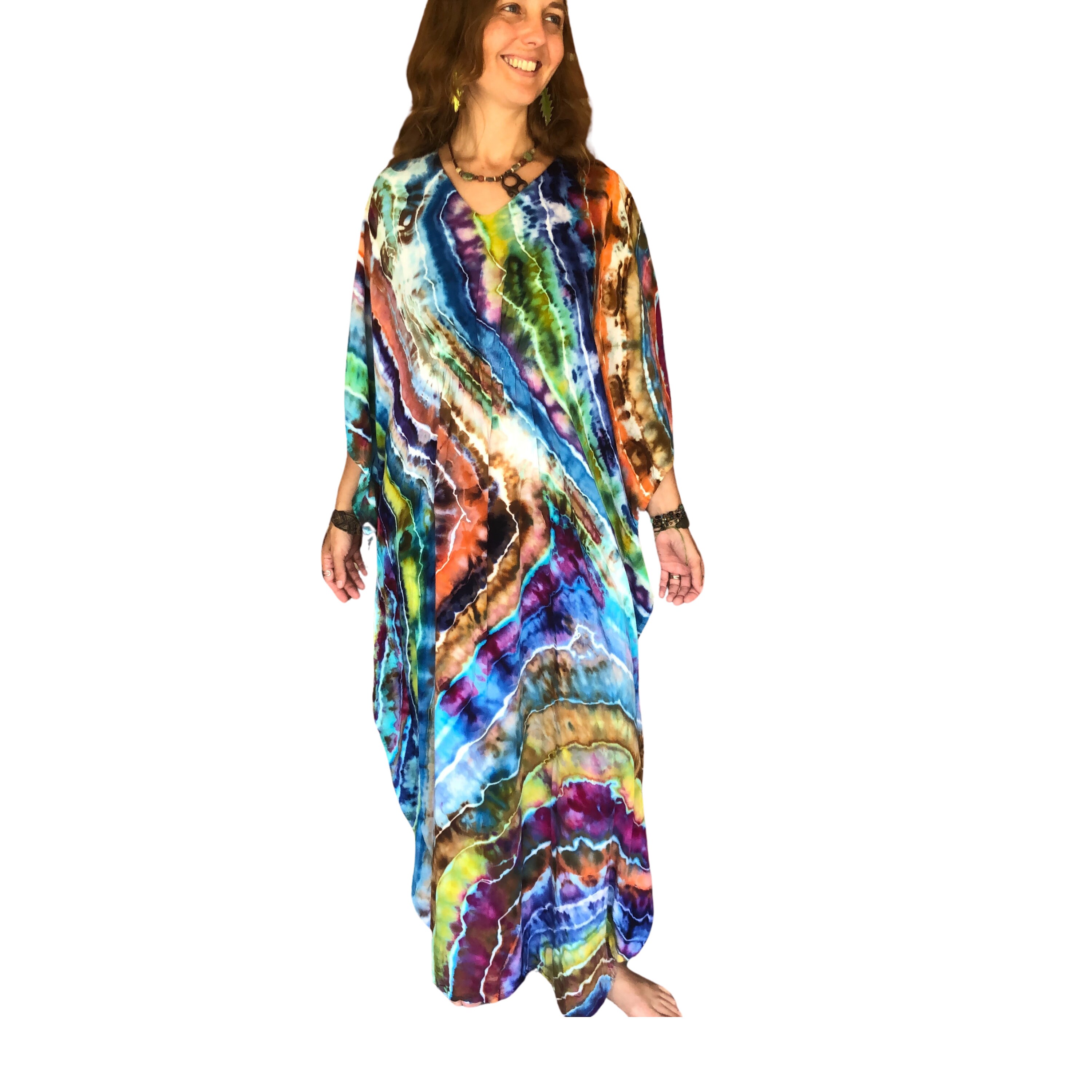 Ibiza Kaftan Tie Dyed Short Sleeve Kaftan Maxi Dress One Size Caftan ...
