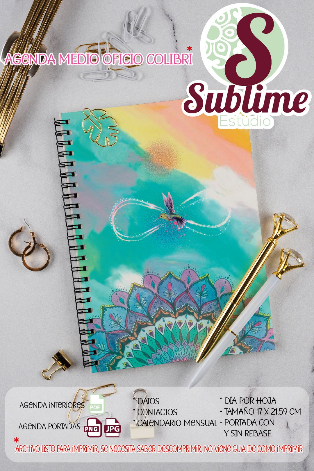 Colibri Daily Planner Digital Printable, Medium Legal Size Print ...