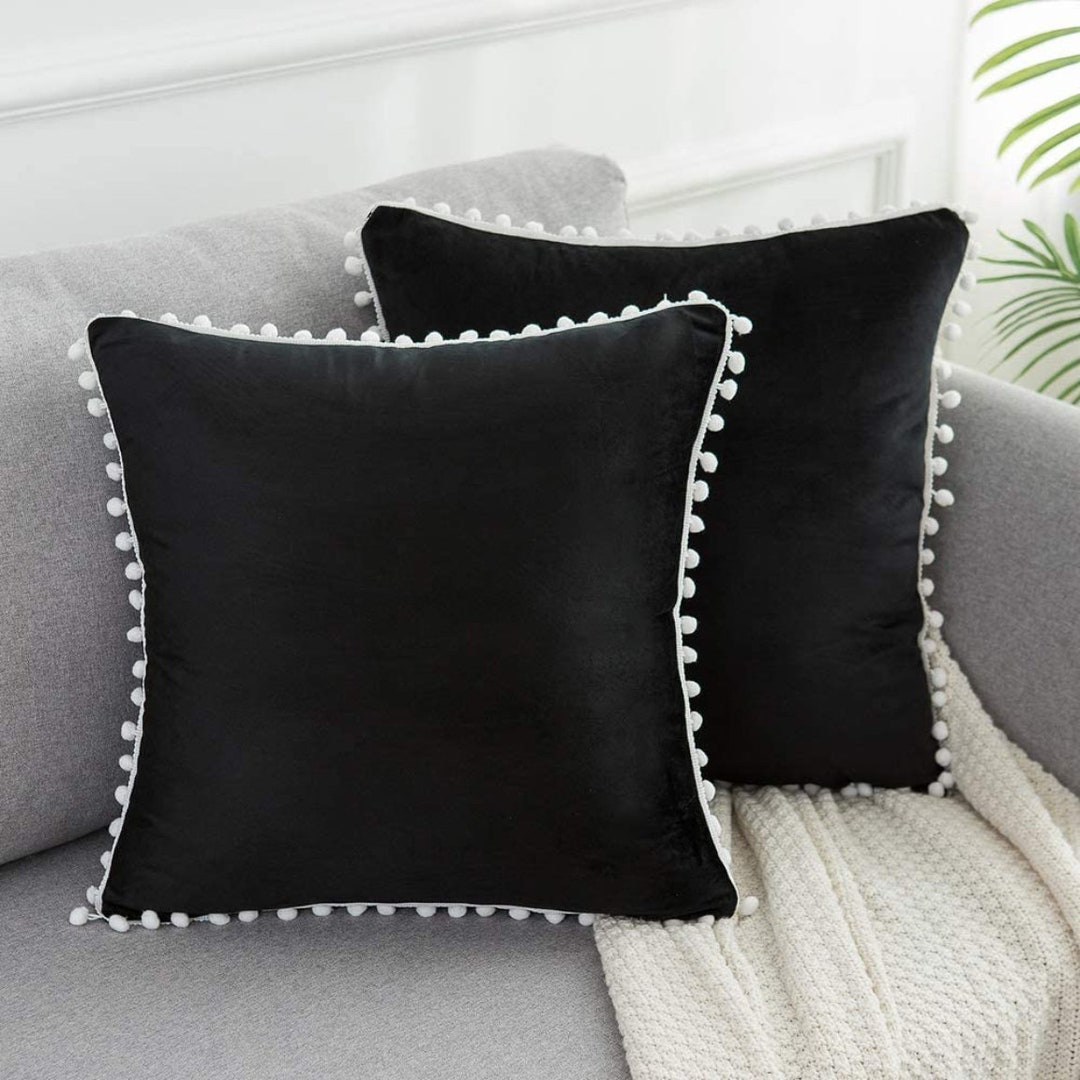 Set of 2 Soft Velvet Black Pillow Covers 18x18 Inch Square Decorative ...