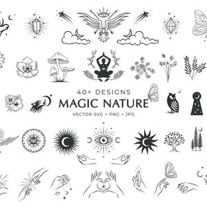 Magic Nature Vector Icon Set. Celestial Mystical Clip Art. Yoga Logo ...