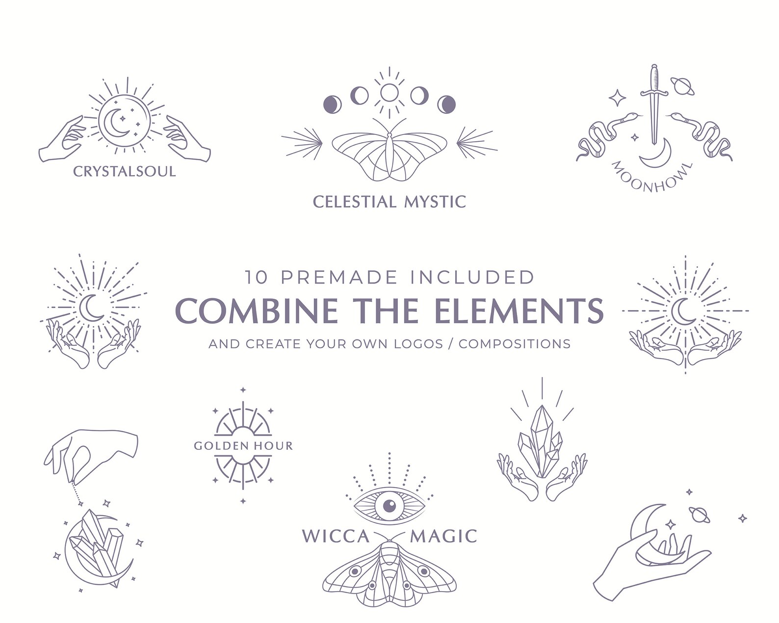 Magic & Celestial Vector Icon Set. Mystic Witch Clip Art. | Etsy