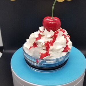 3D Faux Whipped Cream Lid Topper With Cherry and Strawberry Dripping - Etsy