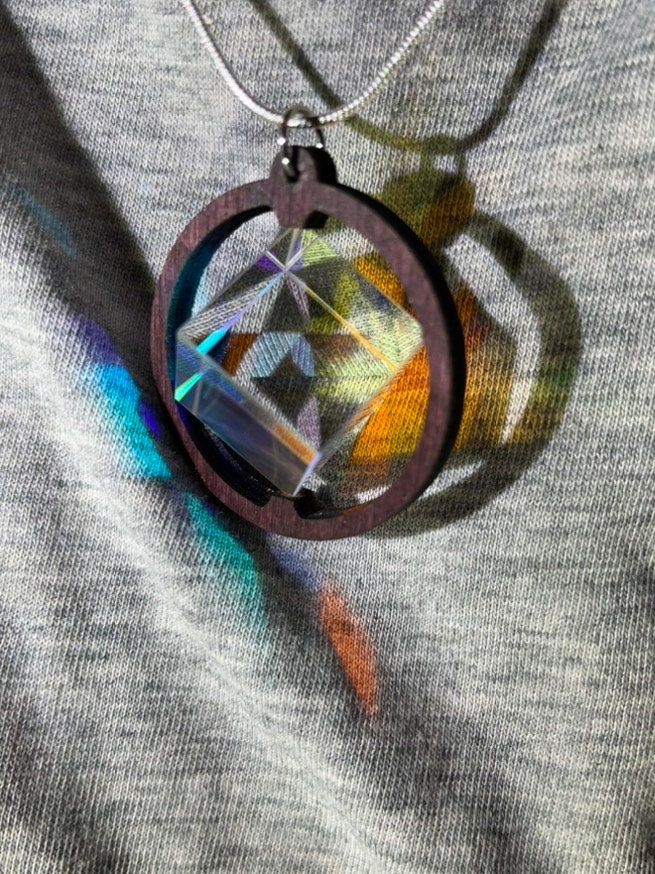 Dichroic Prism Rainbow Cube Spinning Pendant in Wood - Etsy