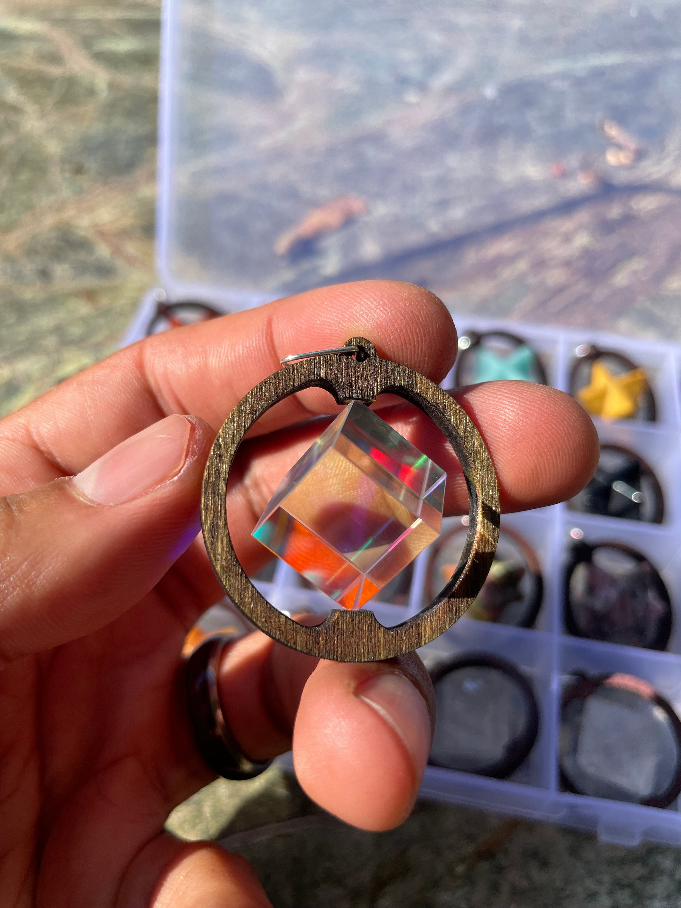 Dichroic Prism Rainbow Cube Spinning Pendant in Wood - Etsy