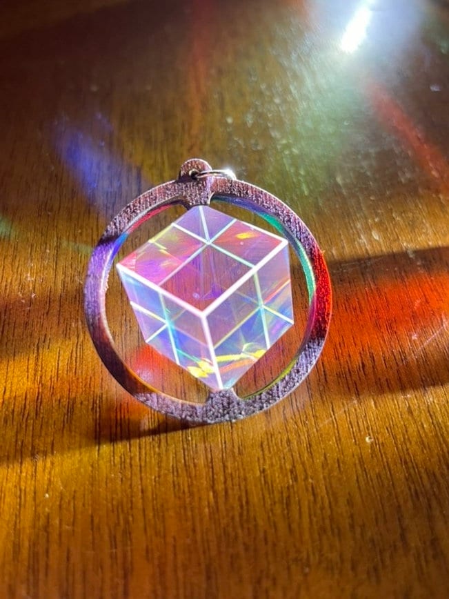 Dichroic Prism Rainbow Cube Spinning Pendant in Wood - Etsy