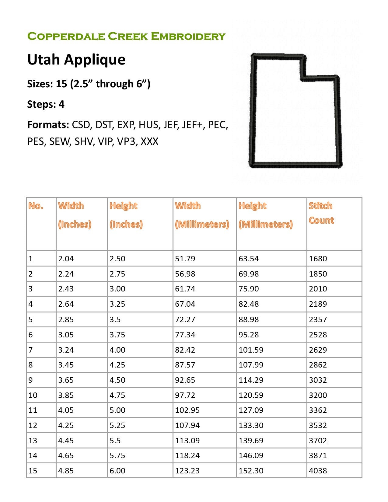 Utah Applique Machine Embroidery Design, Utah Applique Embroidery ...