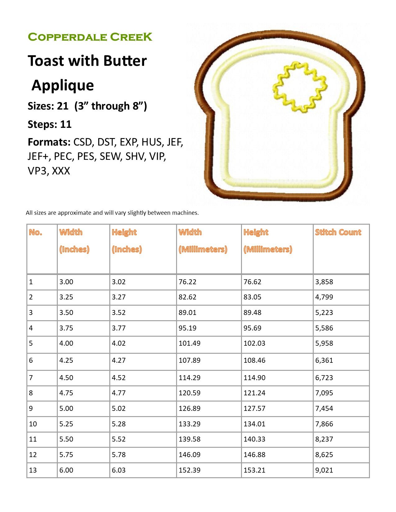 Toast With Butter Applique Embroidery Design, Toast Applique, Toast ...