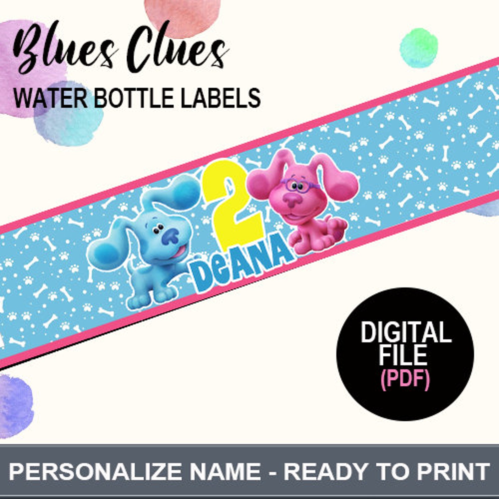 DIGITAL Printable File Blues Clues Water Bottle Labels for 500ml ...