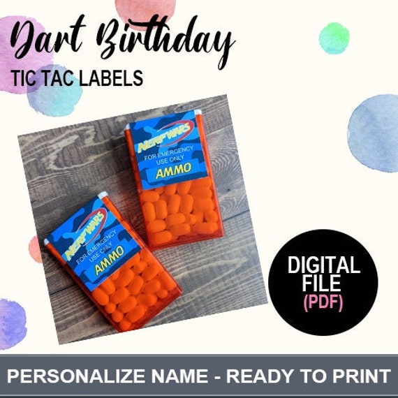 DIGITAL Printable File - Dart Birthday Party Tic Tac Labels | Tic Tac ...
