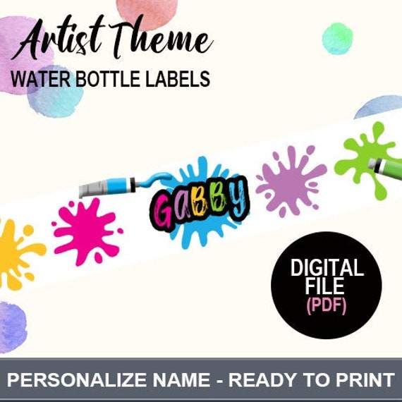 DIGITAL Printable File - Artist Theme Water Bottle labels for 500mL ...