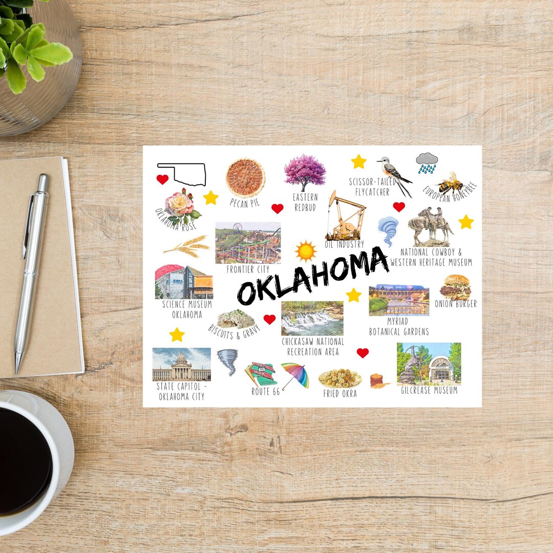 Oklahoma Themes and Landmarks Postcard | 1 Postcard or Notecard | Thick ...