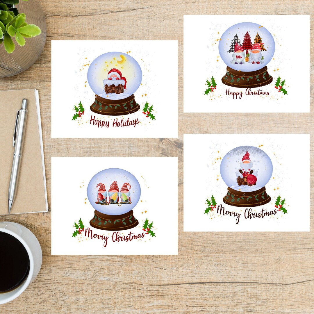 Christmas Gnomes Snow Globe Postcard Set | 4 Postcards | 130 Thick ...