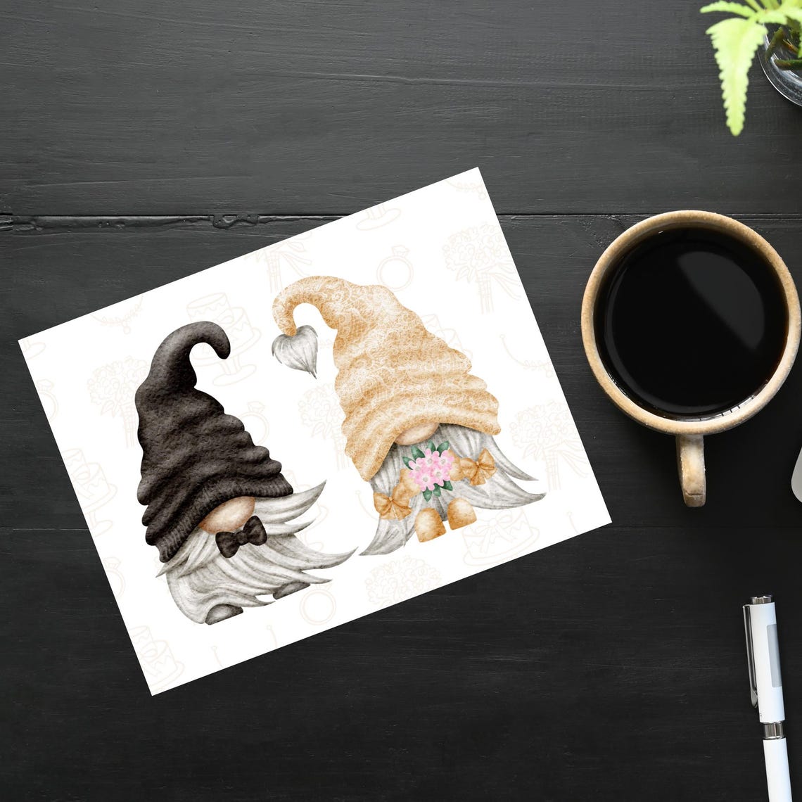 Wedding Gnomes Postcard Set | 1 Postcard | Cute Bride and Groom With a ...