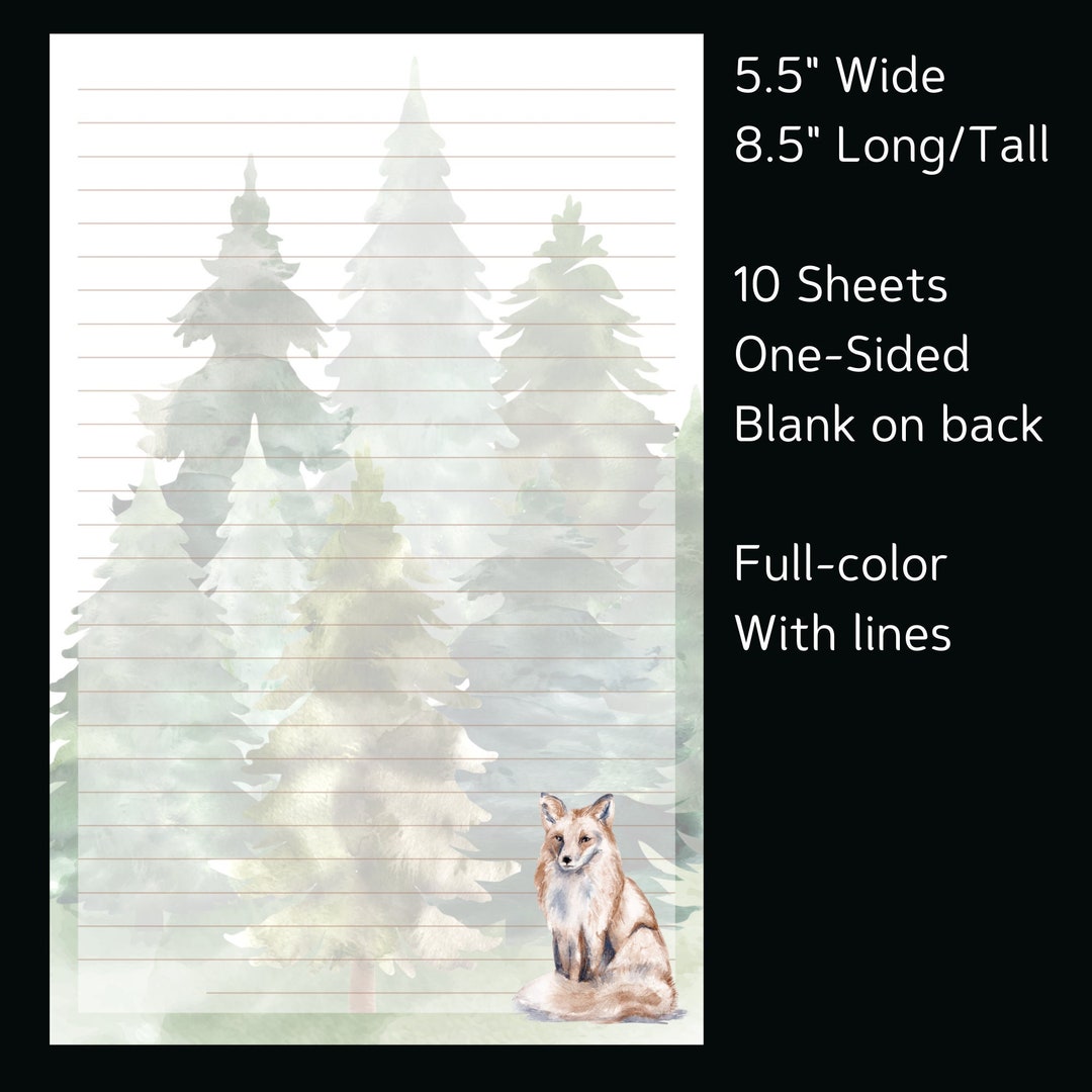 Forest Fox Stationery Set | 10 Sheets & 5 Envelopes | 8.5 X 5.5 Sheets ...