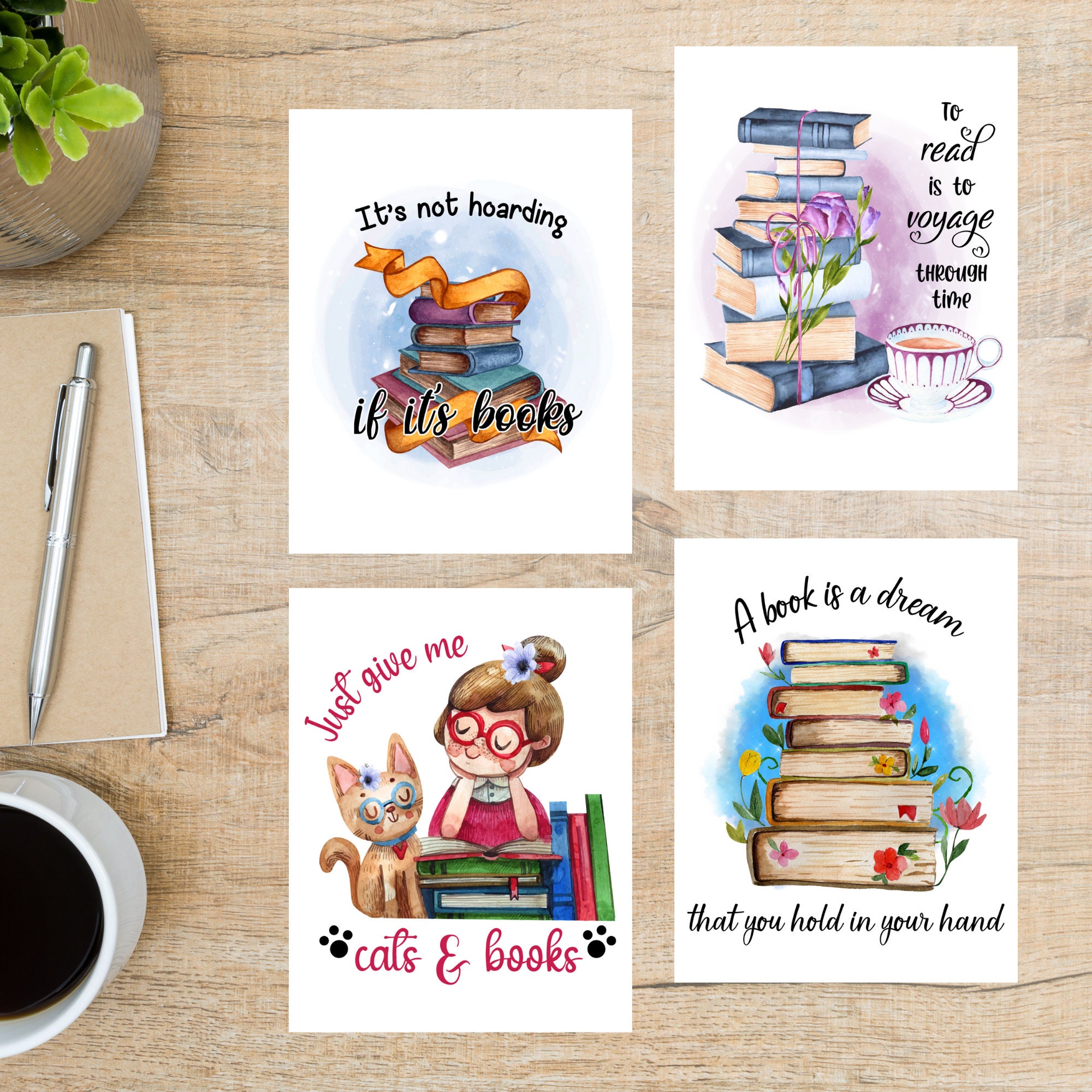 Book Love Postcard Set 4 Postcards 130 Thick Cardstock - Etsy