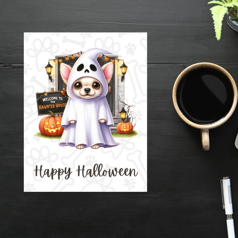 Cute Halloween Ghost Dogs Postcard Set | 4 Postcards | Thick Cardstock ...