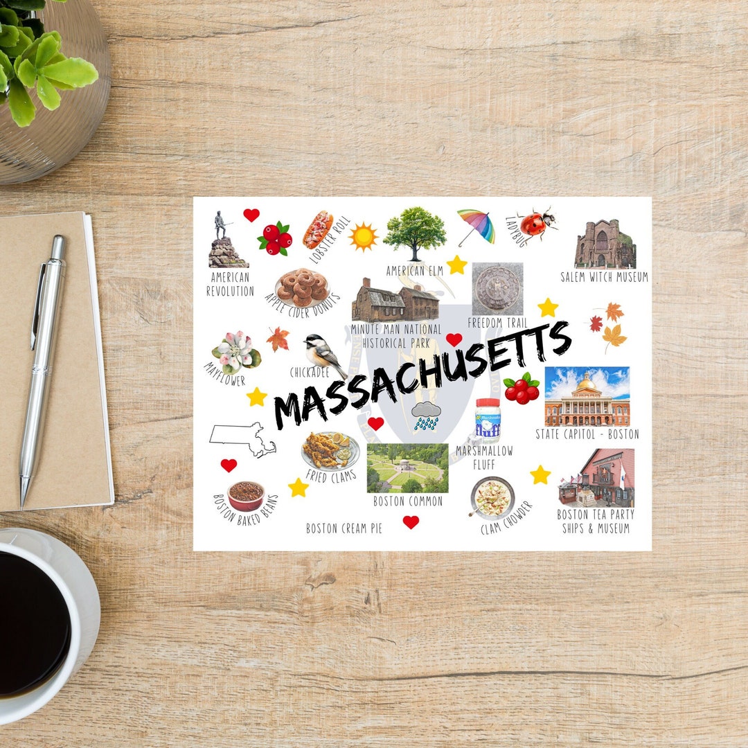 Massachusetts Themes and Landmarks Postcard | 1 Postcard or Notecard ...