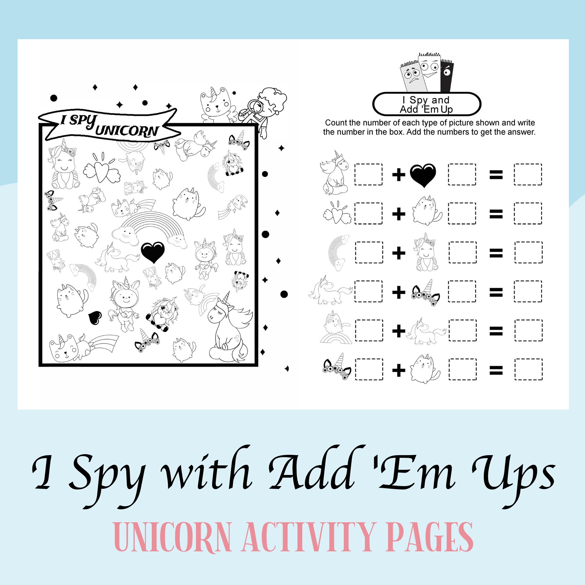 Unicorn Themed Activity Pages for Kids Word Search Coloring | Etsy