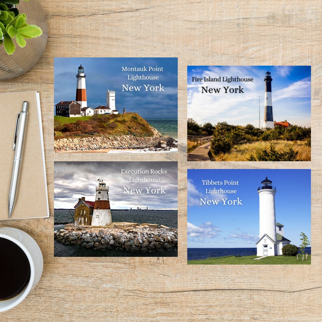 New York Lighthouses Postcard Set | 4 Postcards | 130 Thick Cardstock ...