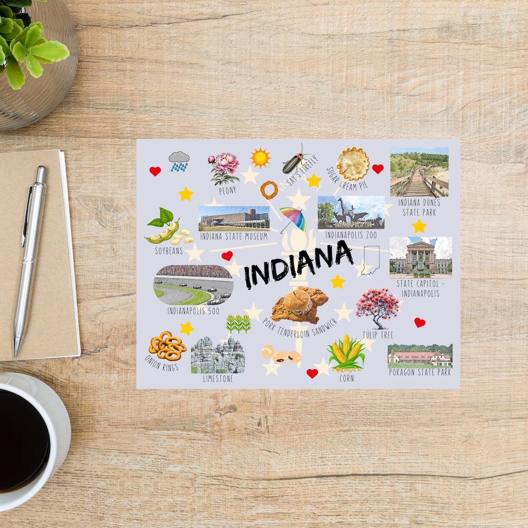 Indiana Themes and Landmarks Postcard | 1 Postcard or Notecard | Thick ...