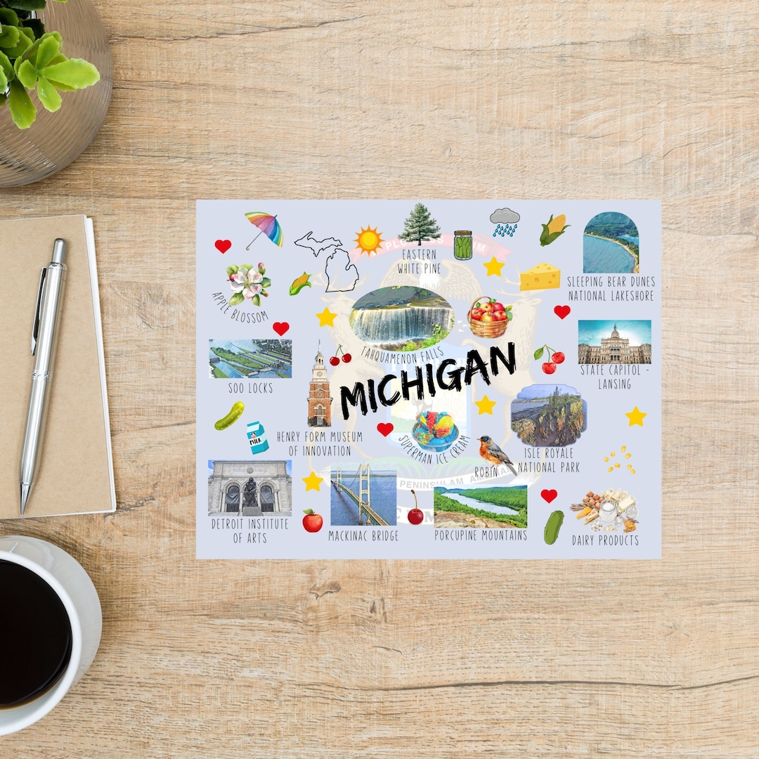 Michigan Themes and Landmarks Postcard | 1 Postcard or Notecard | Thick ...