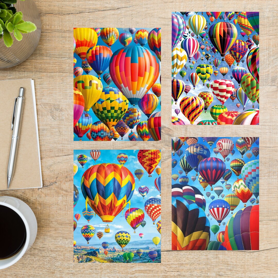 Hot Air Balloon Greetings Postcard Set | 4 Postcards | 130 Thick ...