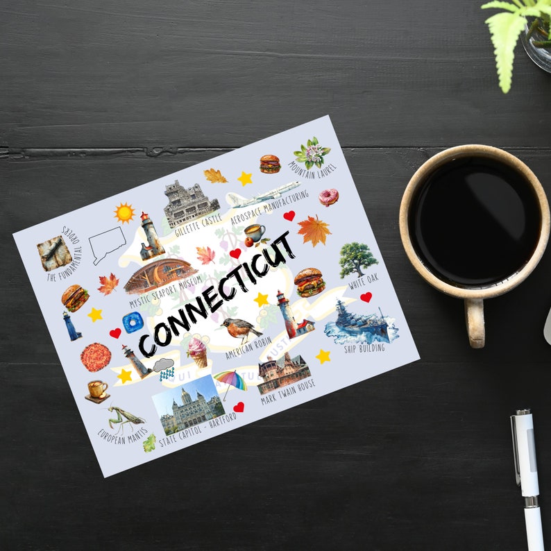 Connecticut Themes and Landmarks Postcard | 1 Postcard or Notecard ...