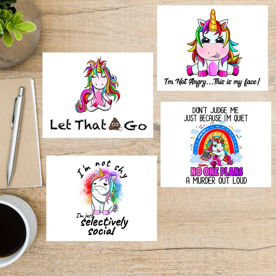Inappropriate and Funny Unicorn Postcard Set | 4 Postcards | 130 Thick ...