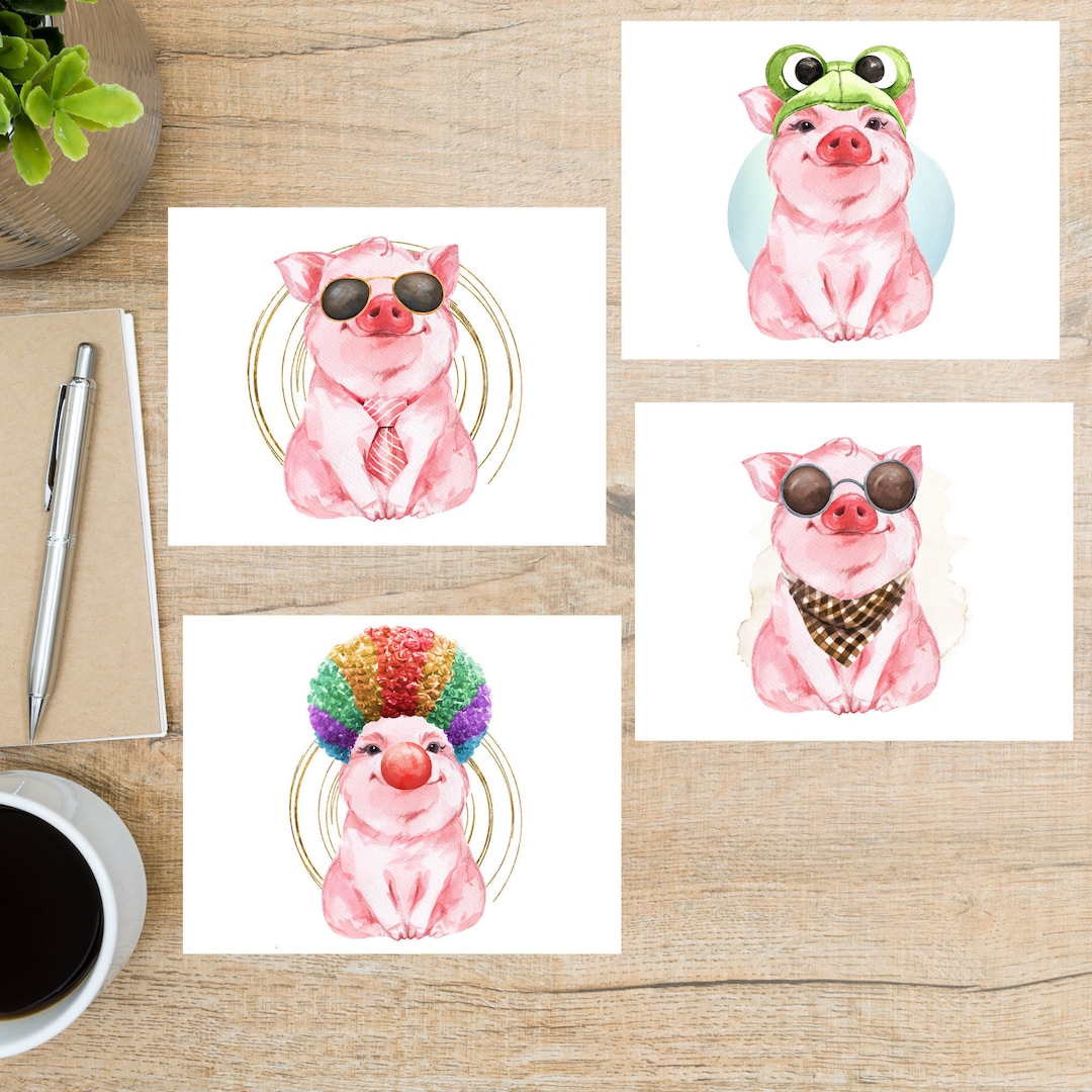 Cute Pigs Postcard Set | 4 Postcards | 130 Thick Cardstock | for ...