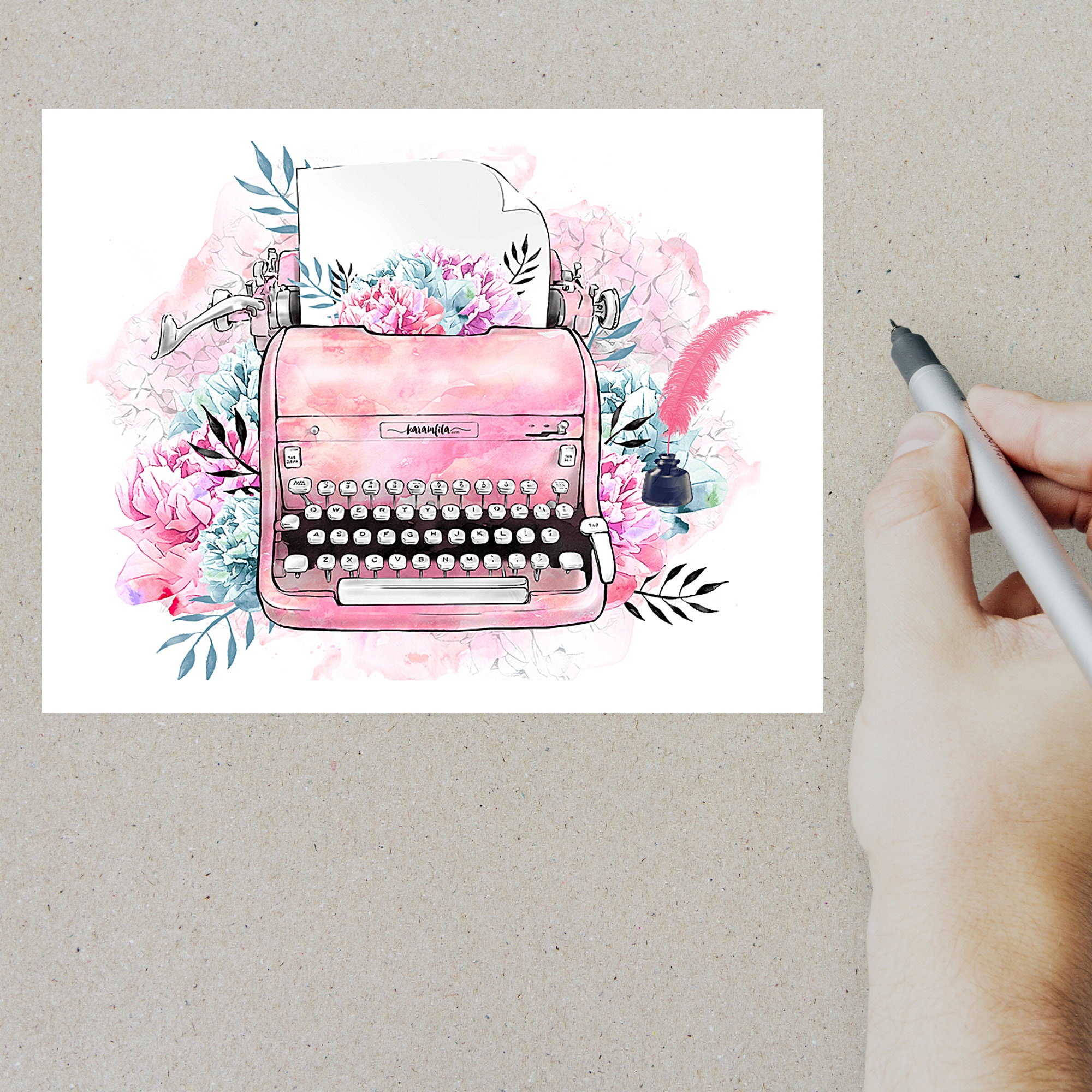 Vintage Watercolor Typewriter Postcard Set 4 Postcards or - Etsy