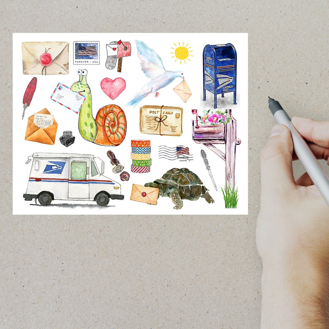 Watercolor Mail Collage Postcard | 1 Postcard | Thick Cardstock ...