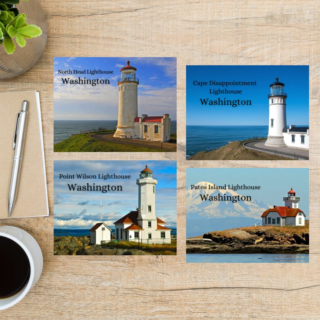 Washington Lighthouses Postcard Set | 4 Postcards | 130 Thick Cardstock ...